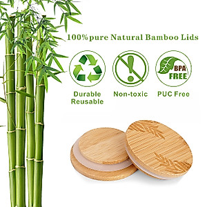 Mason Life Oui Bamboo Jar Lids Set with Silicone Sealing Rings, Leaves Pattern, for 5 Oz Yogurt Jars