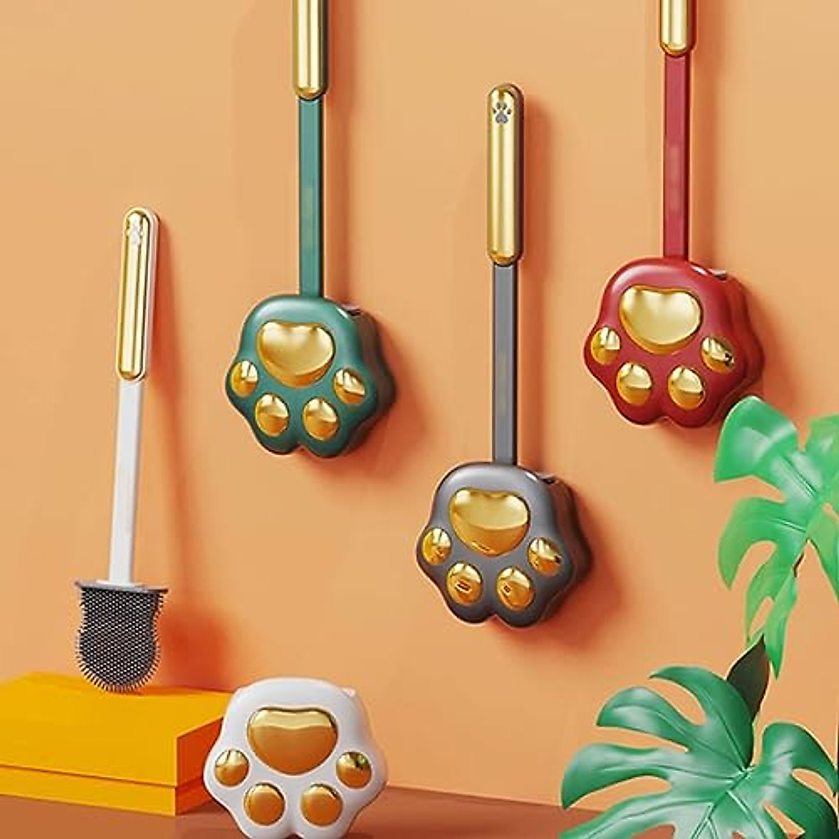 Cute Silicone Toilet Brush Wall Mount with Handle Bathroom Accessories Toilet Cleaner Brush Toilet Bowl Brush and Holder Set