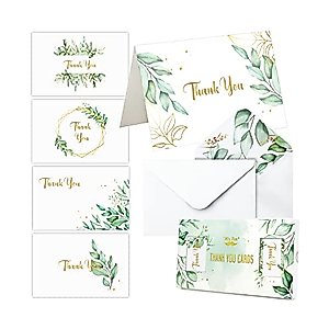 Mr. Pen- Thank You Cards with Envelopes, 20 Pack, 4” x 6”, Greenery Gold Foil Design, Thank You Notes with Envelopes Set, Thank You Cards Wedding, Blank Thank You Cards with Envelopes