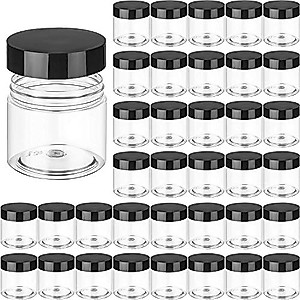 36 Pieces Plastic Jars Round Clear Leak Proof Cosmetic Container Jars with Inner Liners and Lids for Lotions Ointments Travel Make Up Storage (2 oz, Black)