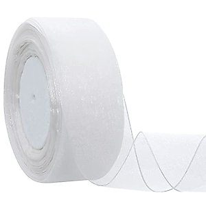 Hapeper 1-1/2 Inch Sheer Organza Ribbon for Gift Wrapping, Party Decoration 50 Yards/ Roll (White)