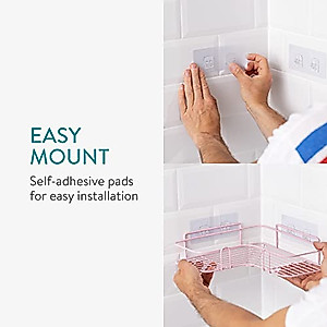 Navaris Self Adhesive Shower Caddy - Set of 2 Bathroom Organizer Shelves for Corner Wall of Bath - Toiletry Shampoo Storage Rack Holder - Pink