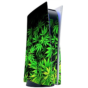 ITS A SKIN Skins Compatible with Sony Playstation 5 Console Disc Edition - Protective Decal Overlay stickers wrap cover - weed green bud marijuana leaves