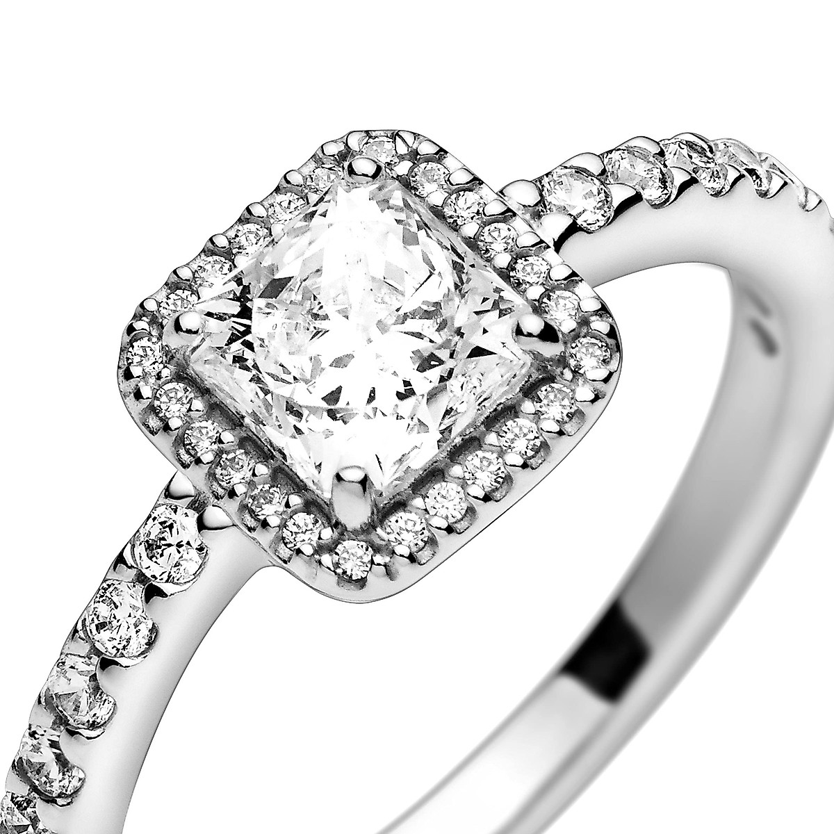 PANDORA Square Sparkle Halo Ring - Stunning Sophisticated Ring - Sterling Silver Ring for Women - Layering or Stackable Ring - Sterling Silver with Clear Cubic Zirconia - Size 6
