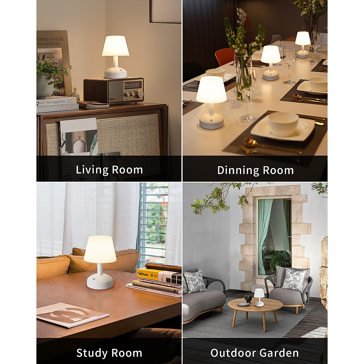 KDG Modern Cordless Small Table Lamps, Outdoor Portable Shower Waterproof LED Dimmable Desk Lamp, 5000mAh Rechargeable Battery Operated Lighting for Restaurant, Bedroom, Bathroom, Night Light (White)