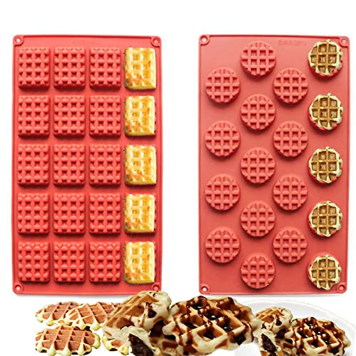 Silicone Waffle Mold Set, 2PCS/Set 18/20 Cavity Mini Silicone Waffle Mold Waffle Maker Mould, Non-stick Cake Cookie Chocolate Making Mold for Baking (C)