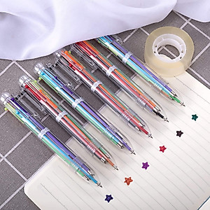 Eeoyu 6 Pack Multicolor Pens 0.5mm 6-in-1 Retractable Ballpoint Pens 6 Colors Transparent Barrel Ballpoint Pen for Office School Supplies Students Children Gift