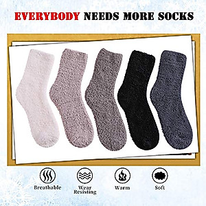 LANLEO 5/6 Pairs Womens Super Soft Fuzzy Plush Warm Winter Home Sleeping Slipper Socks 5 Pairs Solid Color Style