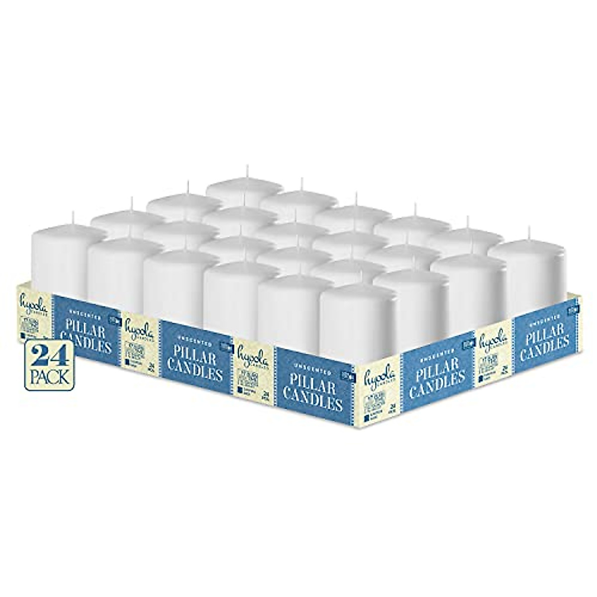 HYOOLA White Pillar Candles 2x3 Inch - 24 Pack Unscented Bulk Pillar Candles - European Made