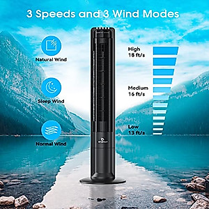 Airvention 115° Oscillating Modern Tower Fan for Bedroom, 43'' Standing Fan with Remote, 7.5H Timer, 28dB Ultra Quiet Cooling Floor Fan for Home, Office or Bedroom, 3 Speeds, 3 Modes, X01A, Black