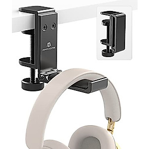 APPHOME Foldable Headphone Stand Hanger Holder, Space-Saving Aluminum Soundbar Stand with Universal Fit for Gaming PC Accessories, Under Desk Clamp Hook Mount, Black