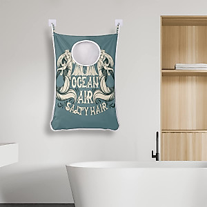 Ocean Mermaid Hanging Laundry Hamper large Wall Mounted Laundry Basket with Stainless Steel Hooks Laundry Room Organization and Storage Saving Space Over the Door Laundry Bag