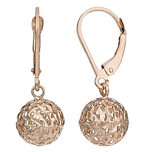 10k Rose Gold Diamond-Cut Pierced Ball Leverback Earrings