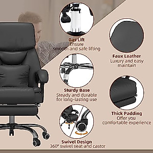 Vinsetto Kneading Massage Office Chair, Reclining Executive Office Chair, PU Leather High Back Computer Chair with Lumbar Cushion, Footrest, Adjustable Height, Black