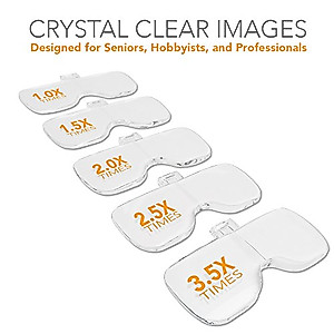 MagniPros LED Illuminated Headband Magnifier Visor | 2 Powerful LED Lights | 5 Detachable Lenses 1X, 1.5X, 2X, 2.5X 3.5X - Hands-Free Lighted Magnifying Glasses for Crafts, Hobbies, Cross Stitch