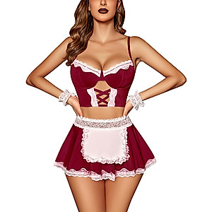Avidlove Sexy Lingerie for Women Cosplay Lingerie Set Contrast Lace Maid Costume Set(5pack)