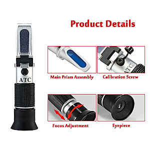 Wine Refractometer,V-Resourcing Hand Held Brix/Alcohol Refractometer with ATC for Wine Making Homebrew Kit, Dual Scale(Brix 0-40%, Alcohol 0-25%)