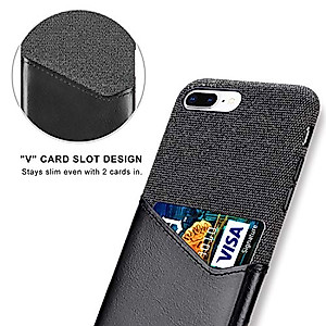 Lopie [Sea Island Cotton Series] iPhone 7 Plus/iPhone 8 Plus Case with Card Holder, Fabric Slim Back Cover with Leather Card Slot Design, Black
