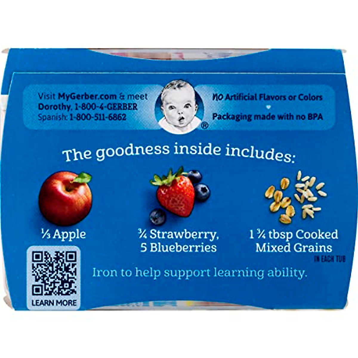 Gerber 2nd Foods Baby Food Tubs, Apple Strawberry Blueberry with Mixed Cereal, 2 - 4 Ounce Tubs Per Pack (Pack of 4)