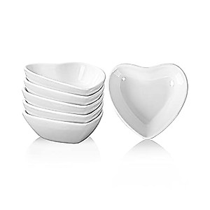 Delling Mini Dipping Bowls Set Soy Sauce Dish/Bowls, Heart Shaped Dip Bowls, Small Ceramic Bowls for Ketchup, Condiments, Chips Dip Sets, Best Choice for BBQ and Other Party Dinner - 2Oz, Set of 6