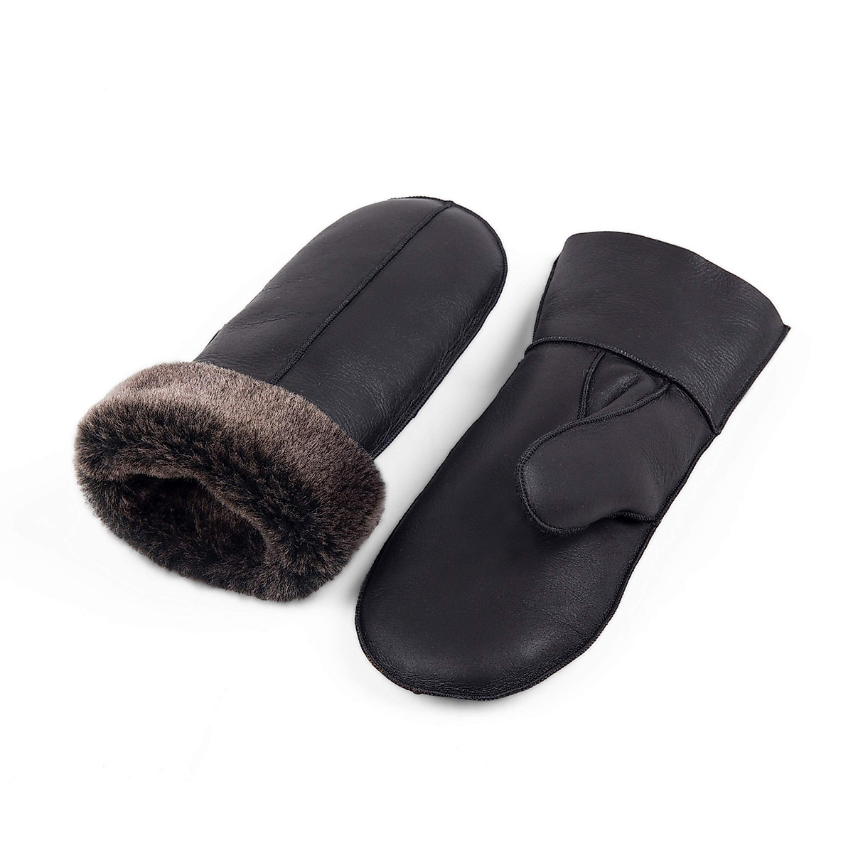 Zavelio Women's Premium Shearling Sheepskin Leather Fur Mittens Black Small