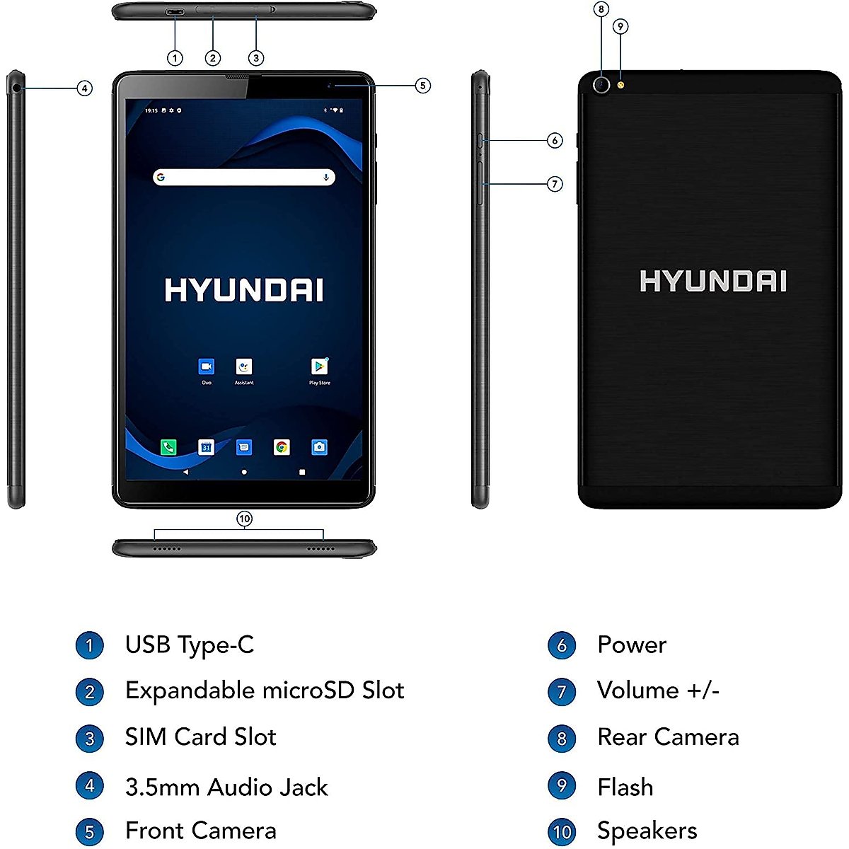 Hyundai HyTab Plus Tablet 8LB1 8" FHD Android Tablet IPS Display, Quad-Core Processor, Camera, WiFi & LTE,32GB Storage,2GB RAM Android 10 Go Edition - Black