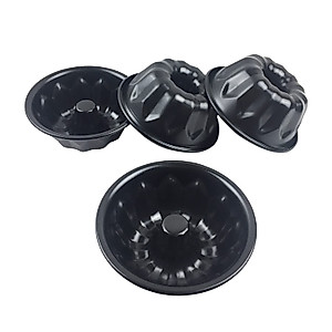 LoveDeal Pack of 4 Mini Fluted Tube Pan, 4 Inch Non-Stick Bakeware Set, Quick Release Coating, Bundt Cake Pans for Baking Cupcake, Muffin, Brownie, Pudding, Kugelhopf, Brownie - Black