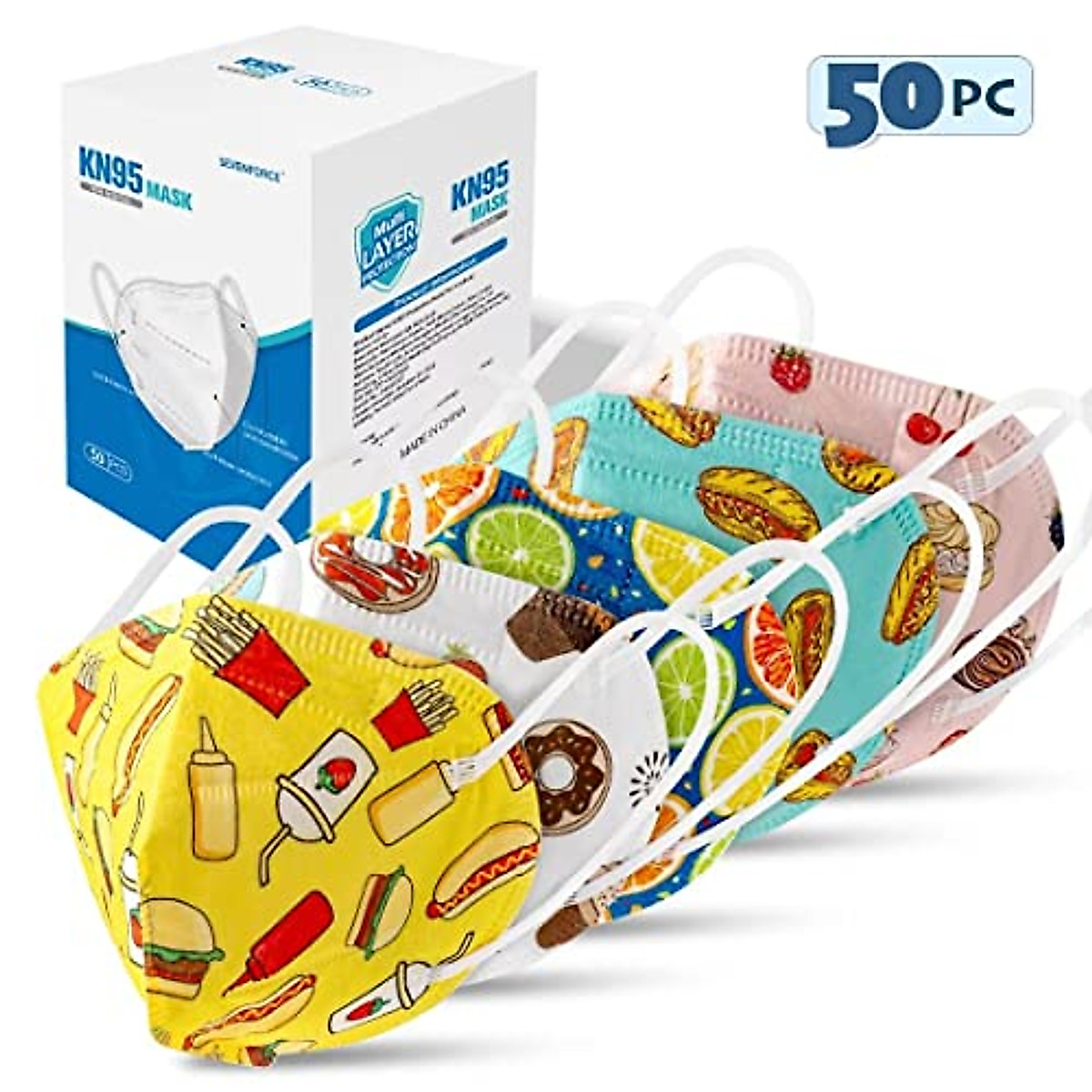 Kids KN95 Face Masks 50PC, 5-Ply Disposable Face Masks for Kids, KN95 Masks with Designed Tie-dye for Children, Boys and Girls