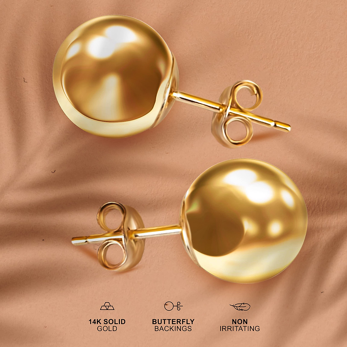 Pori Jewelers Premium 14K Yellow Gold 8MM Ball Stud Earrings - Butterfly Backings