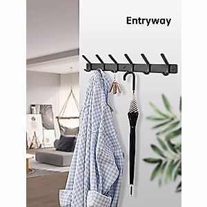 Coat Rack Wall Mounted with 6 Dual Hooks Rail for Hanging Clothes Hats Bags Keys at Entryway Towel Head Wraps Robes at Mudroom Mugs at Kitchen Room Organization (Black)