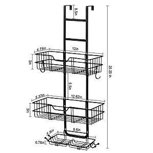 Over The Door Shower Caddy, Hanging Storage Rack, Shower Basket with Suction Cup, Over Door Bathroom Shower organizer Hanging with Hooks and Soap Holder, No Drilling (3-Layer, Black)