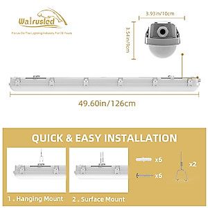 4FT LED Vapor Tight Emergency Light, Battery Backup IP65 IK08 20W/40W 125LM/W LED Vapor Proof Fixture, 5000K, 100-277V, 0-10V Dimmable 4 Foot Waterproof LED Outdoor Shop Light Fixture for Carport, FCC