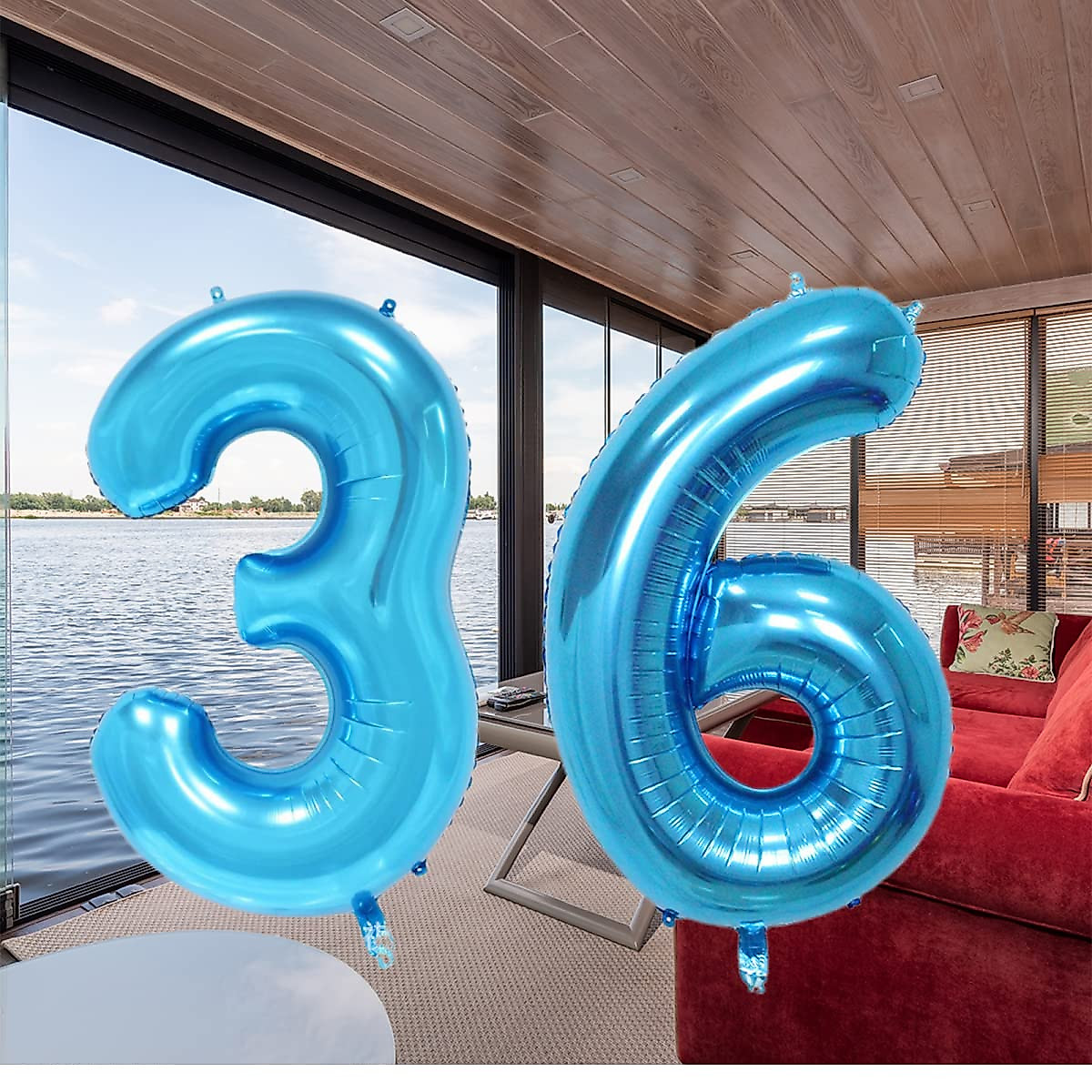 QWEQWE Blue Number 36 Balloons 40" Foil Number Balloon 36th Birthday Balloons Digit 36 Helium Big Balloons for Birthday Party Decorations Wedding Bachelorette Bridal Shower, Blue Number 36 (2Pcs)