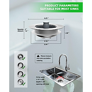 Hibbent Universal 3 in 1 Metal Kitchen Sink Drain Strainer, Upgraded Stainless Steel Drain Stopper Combo, Pop Up Sink Stopper, Anti-Clogging Basket Strainer with Handle for US Standard 3-1/2" Drain