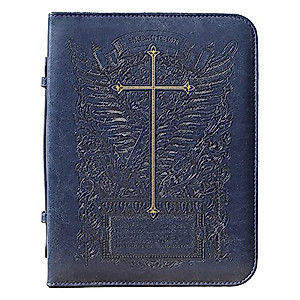 ROTCROSS Bible Cover,Blue Faux Leather Classic Bible Bag,Study Bible Case with 6 Highlighters-Original Design Bible Bag Bible Case for Men Women Father