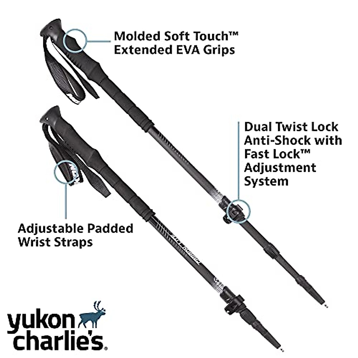 Yukon Charlie's Carbon Lite Trekking Poles, Fast Lock Adjustment System, Trekking and Snow Baskets Included