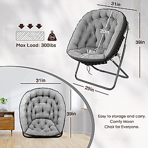 iw I WISH Saucer Chair for Adults,Folding Saucer Chair,Oversized Saucer Chair,Comfy Foldable Chair for Bedroom,Moon Chair，300 lbs (Grey)