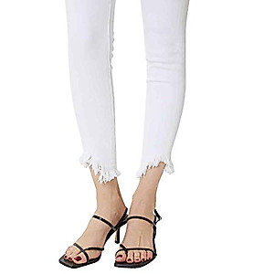 Kan Can Women's High Rise Hem Detail Skinny Jeans - KC7267 (White, 23 (US 0))
