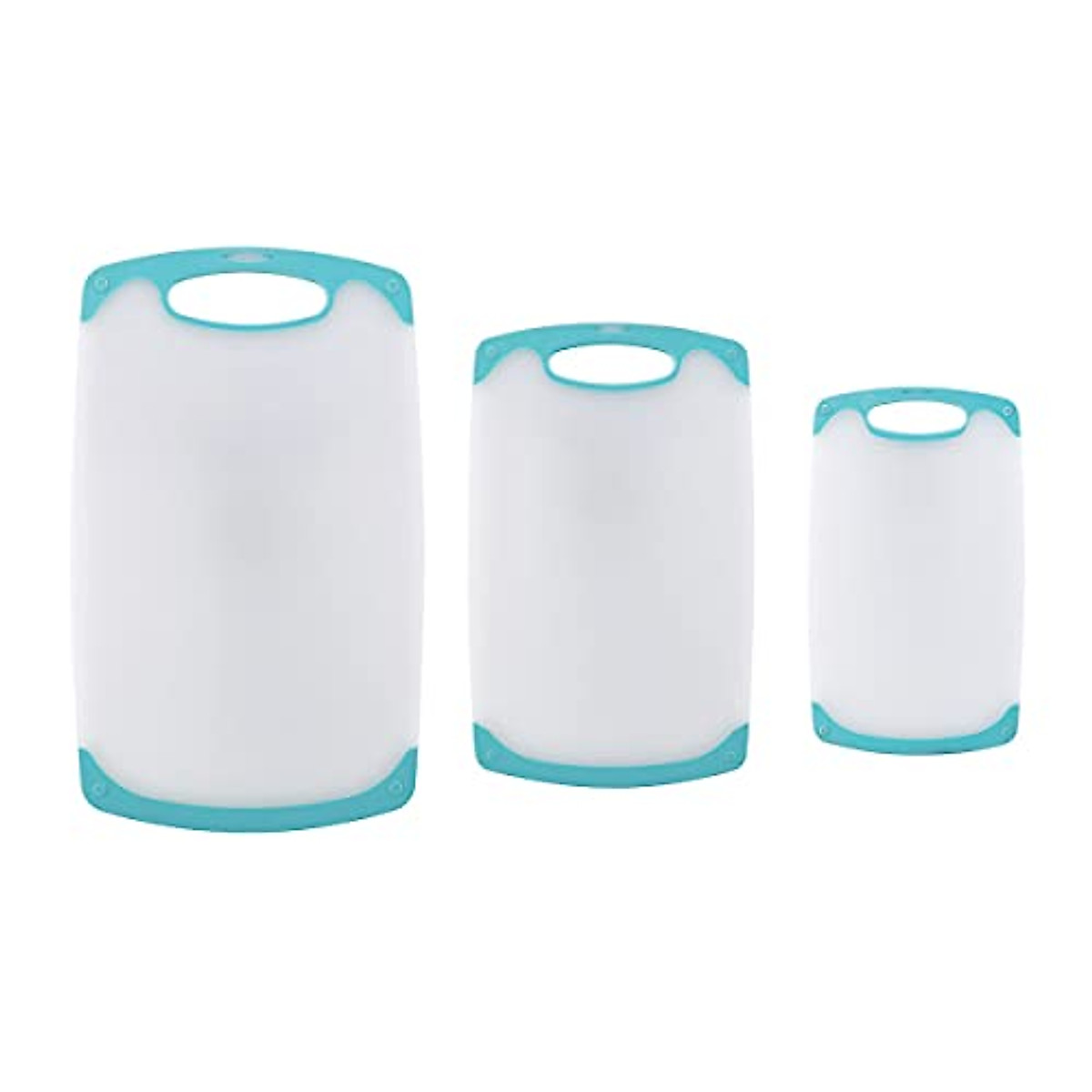 Farberware Non Slip Plastic Cutting Board Set with Juice Grooves, Set Of 3, White and Aqua