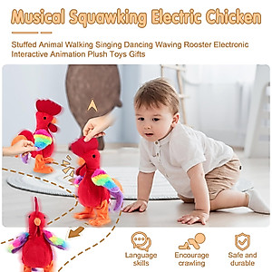 SdeNow Musical Squawking Chicken Stuffed Animal Walking Singing Waving Rooster Fun Electronic Interactive Animation Plush Toys Gifts for Kids