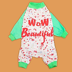 LovinPet Dog Pjs Large, UV & Post Operative Protection, 4 Legged High Collar Dog Onesies, Lightweight Stretchable Floral Print White, Red Prints Large Dog Pajamas as Base Shirt for Dog Dresses XL