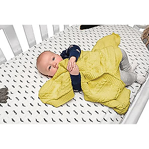 Cute New York Premium 100% Cotton Cable Knit Toddler Blankets Receiving Blanket, Baby Nursery & Stroller Blanket for Boys and Girls 30"x40" (Yellow)