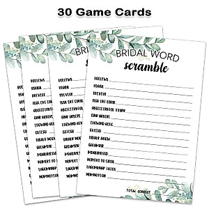 Bridal Shower Game Cards, Bridal Word Scramble Game, Greenery Theme Engagement Party Cards For Wedding, Bridal Shower Decorations, Engagement Activities Ideas, Wedding Shower Party Game Card