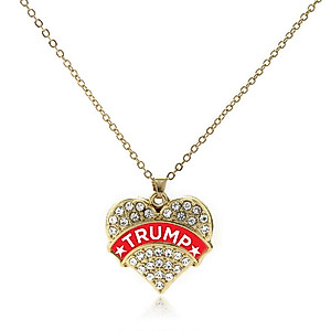 Inspired Silver - Trump Supporter Charm Necklace for Women - Gold Pave Heart Charm 18 Inch Necklace with Cubic Zirconia Jewelry