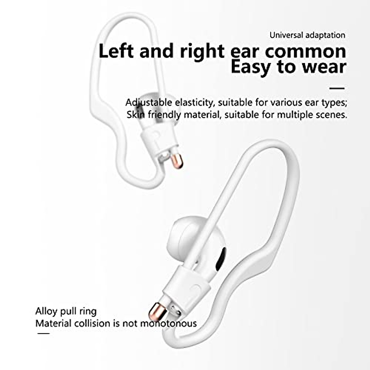 Ear Hooks for AirPods Pro 3/ 2 /1 Earbuds Accessories Anti-Lost Loop Anti-Slip Strap Multi-Dimensional Adjustable for Running Jogging Cycling Gym Silicone (White)