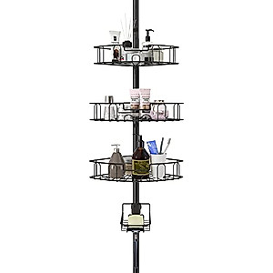 YeYeBest Rustproof Shower Caddy Corner for Bathroom, Bathtub Storage Organizer with 4 Adjustable Baskets, 39-125 Inch Shower Corner Caddy with Tension Pole for Shampoo Accessories, Black