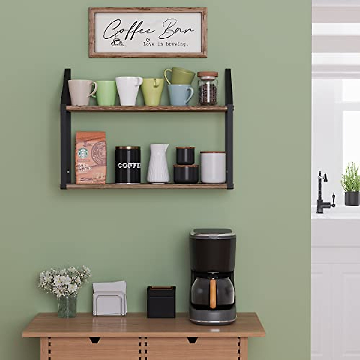 Wallniture Modena 2-Tier 24" Wall Bookshelves Bathroom Organizer Floating Shelves for Kitchen Organization Office Decor Wall Shelves Burnt Finish