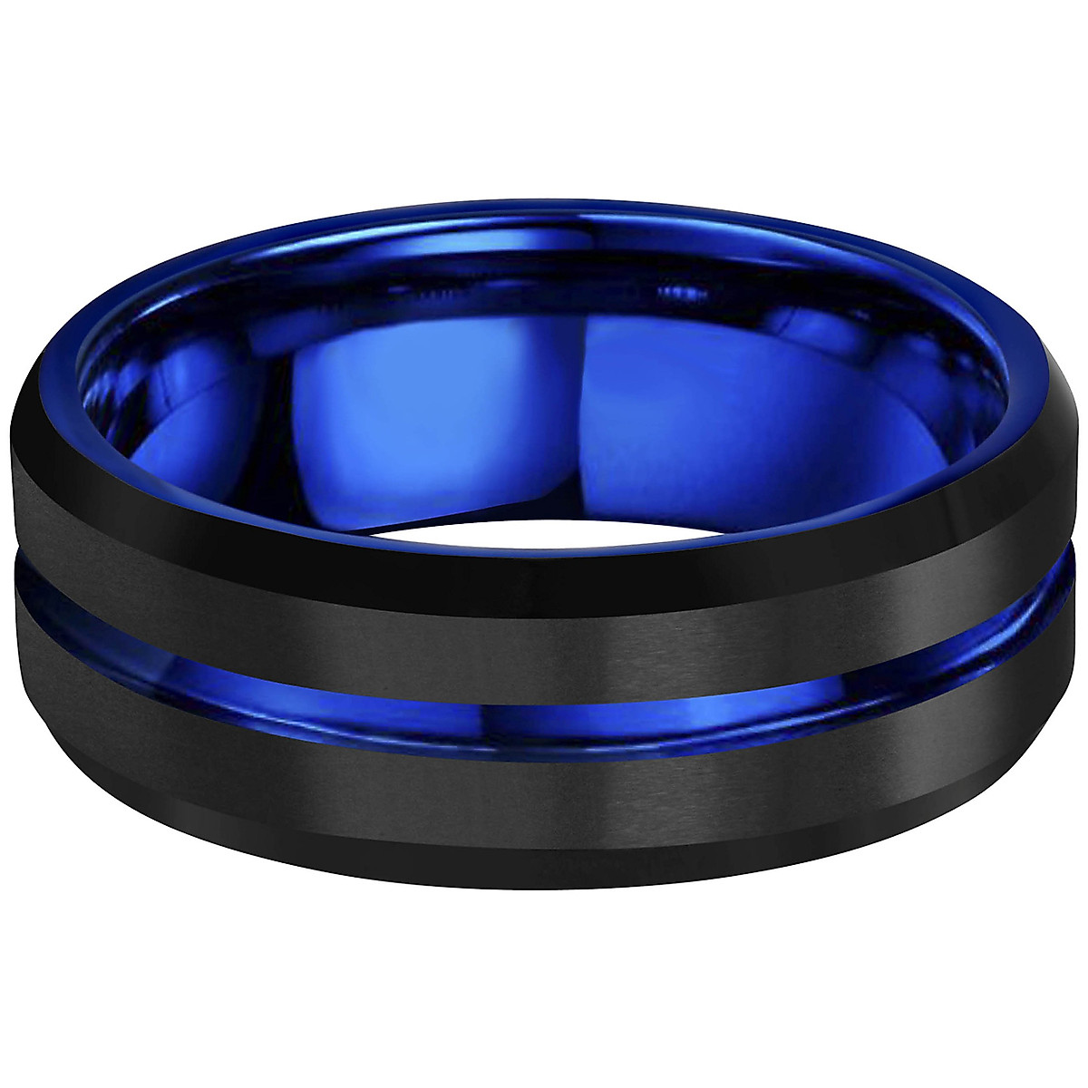 4mm 6mm 8mm 10mm Blue Groove Black Matte Finish Tungsten Carbide Wedding Band Ring Engraved I Love You (8mm,11)