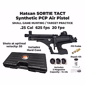 Hatsan Sortie Tact Semi-Auto PCP Synthetic .25 Cal Air Pistol with Wearable4U 100x Paper Targets and 150x .25cal Pellets Bundle