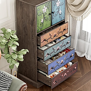 finetones 50’’ Tall Dresser, Boho Dresser Vintage Dresser with 4 Drawers and 2 Doors, Wood Dresser Chests of Drawers for Home, 16.1D x 23.6W x 50H Inch